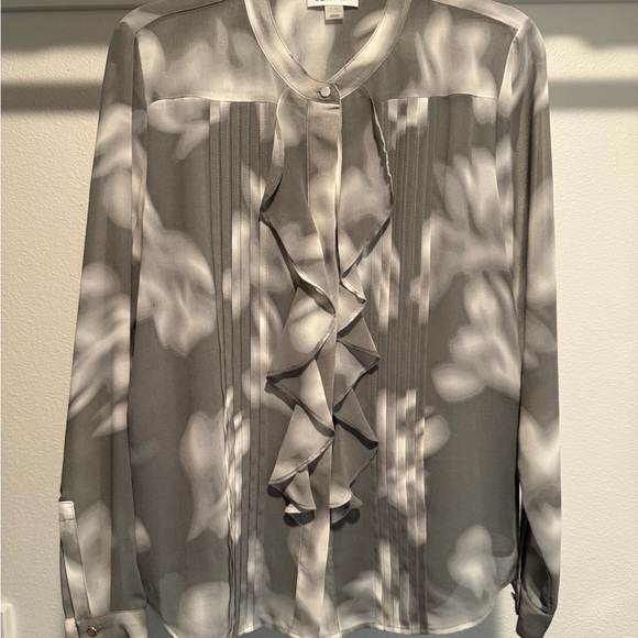 Calvin Klein | Tops | Calvin Klein Light Gray Ruffled Blouse | Poshmark